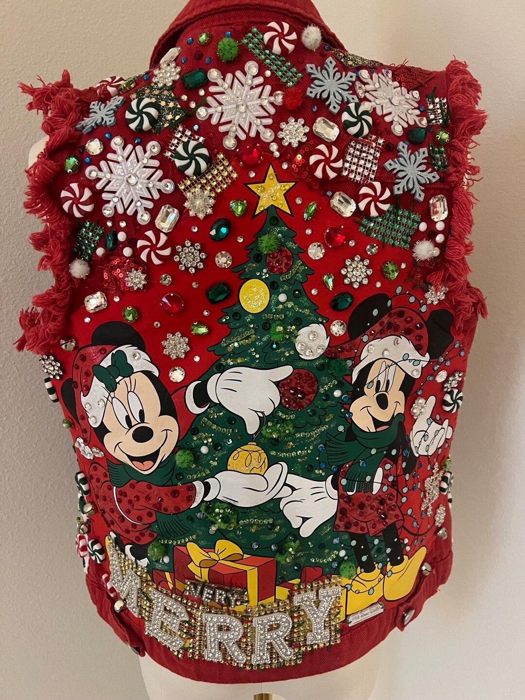 Mickey Minnie Winnie Pooh Tinkerbell Christmas Ooak Jacket Xs - Etsy