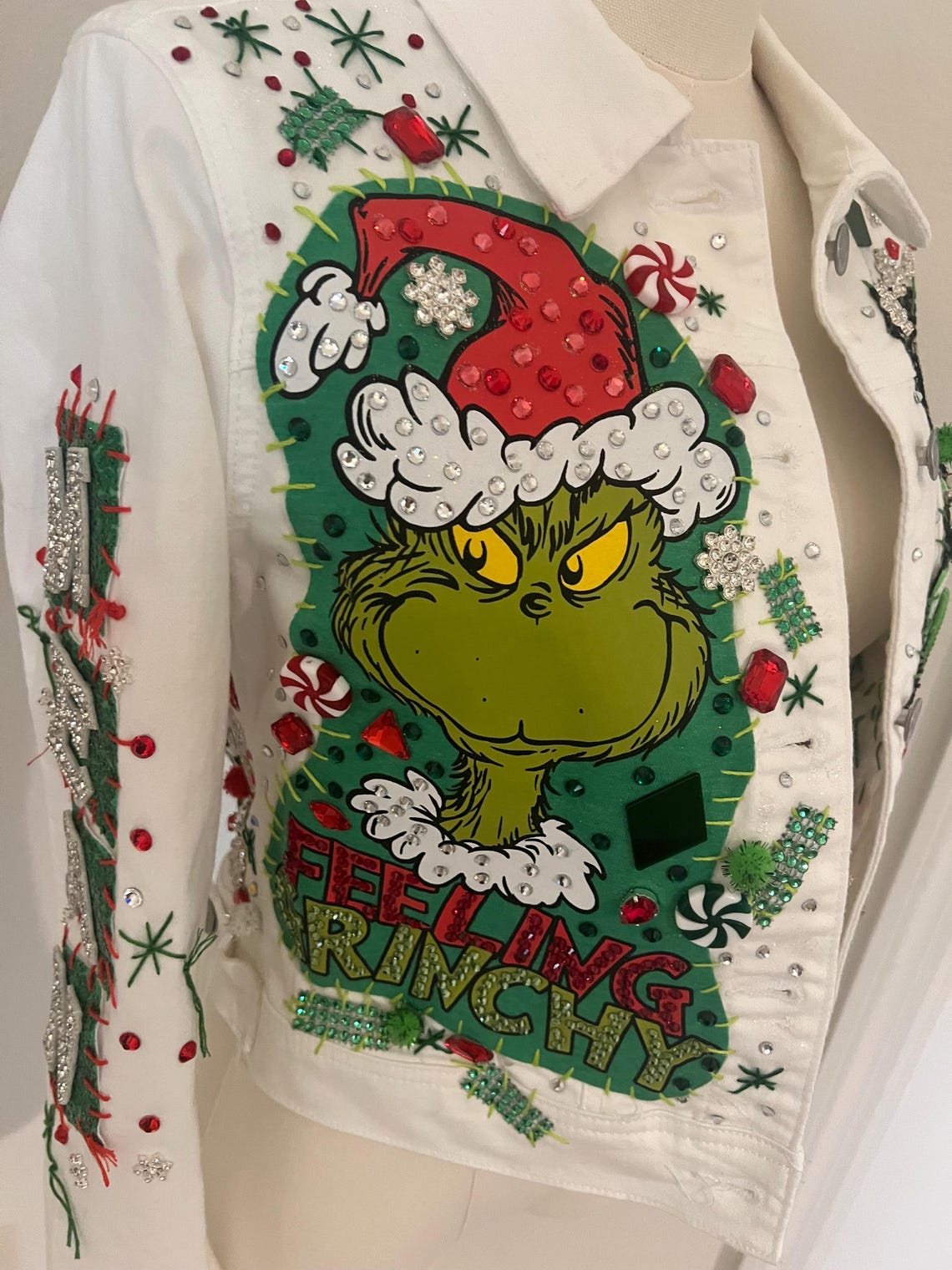 Grinch Christmas Ooak Jacket Xs - Etsy