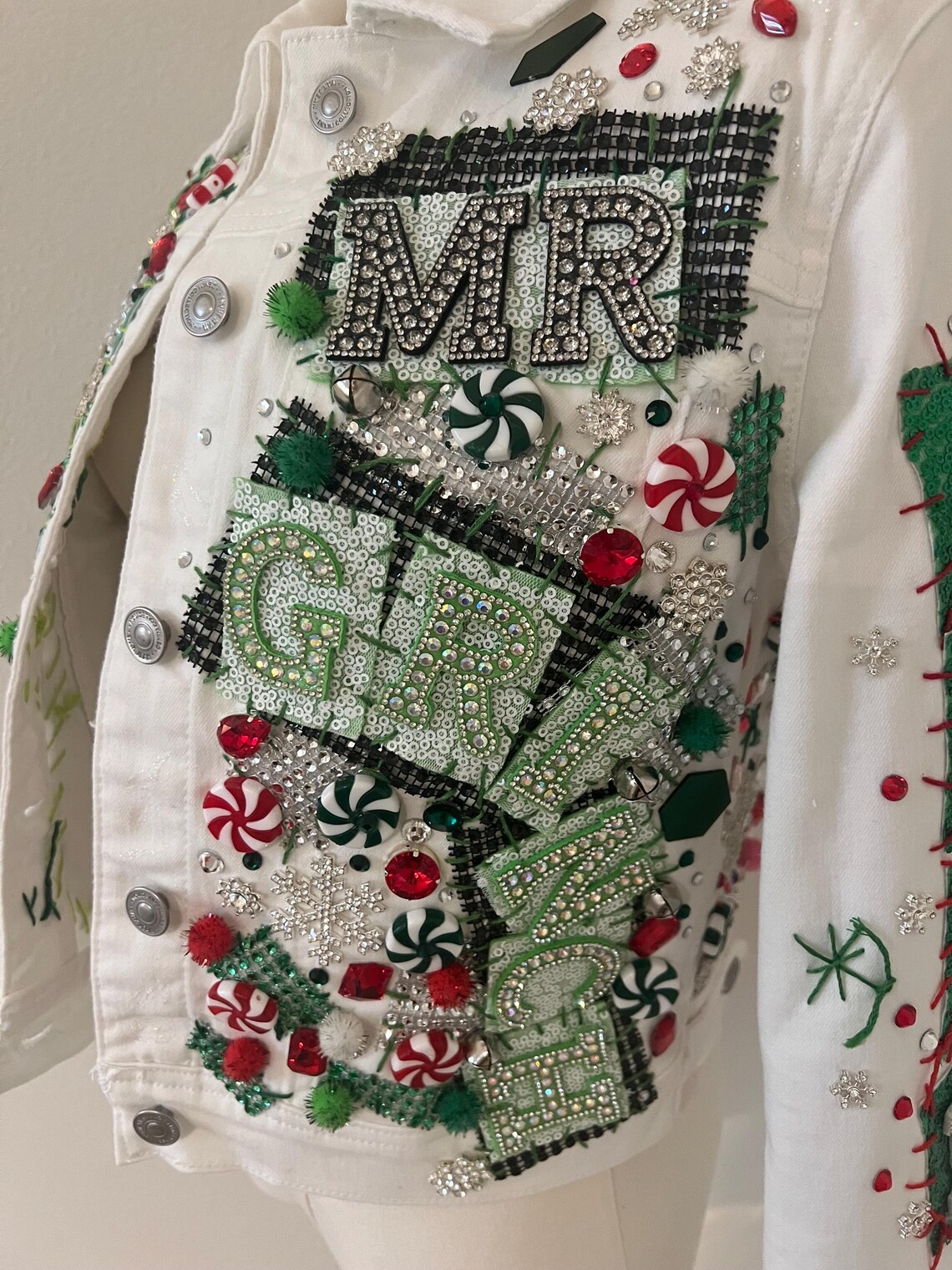 Grinch Christmas Ooak Jacket Xs - Etsy