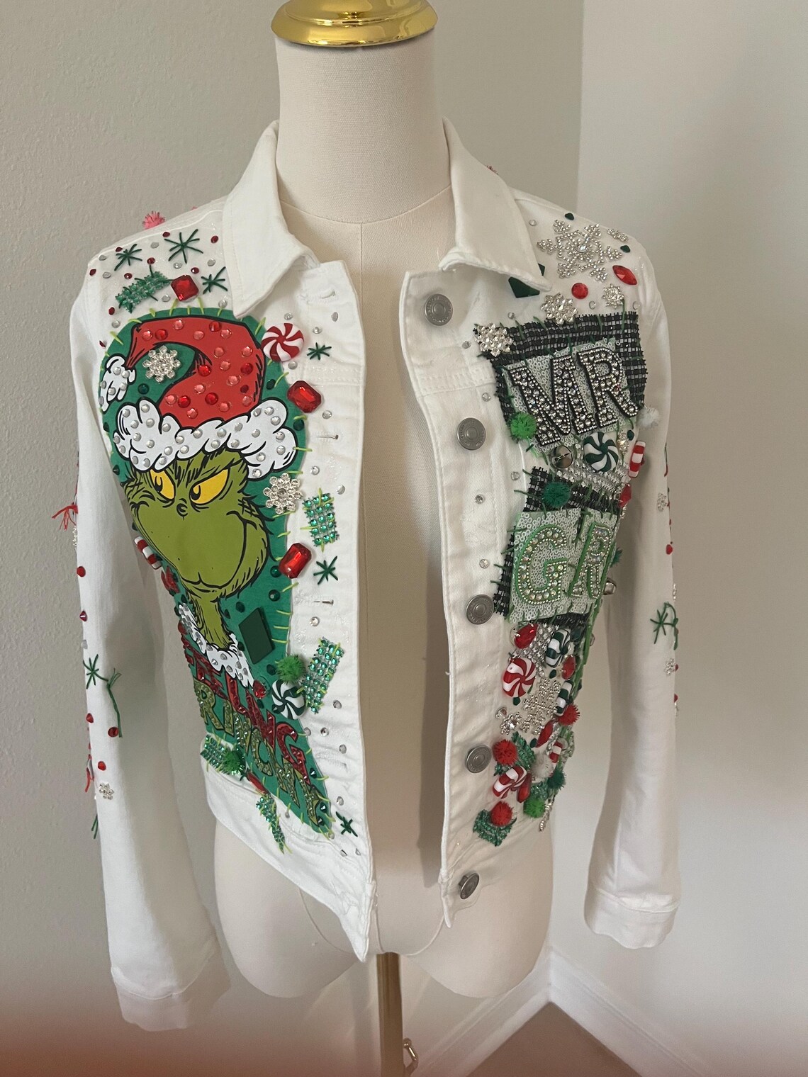 Grinch Christmas Ooak Jacket Xs - Etsy