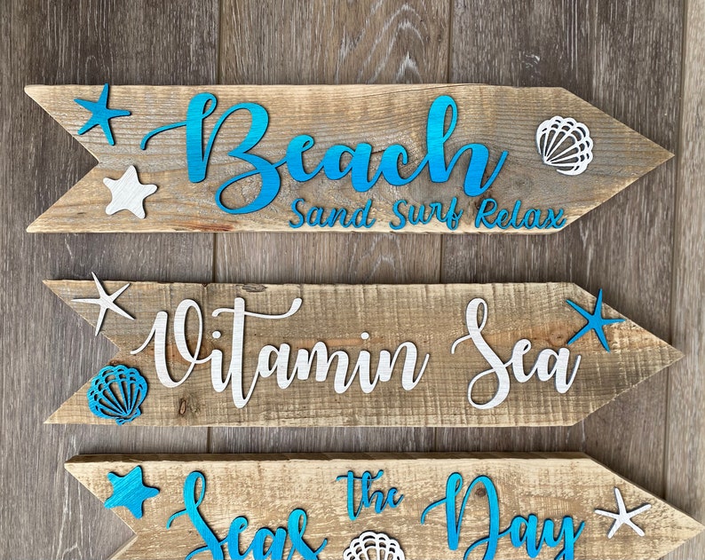 Custom Beach Arrow Sign: Rustic Coastal Decor (14-16" X 3.5") - Etsy