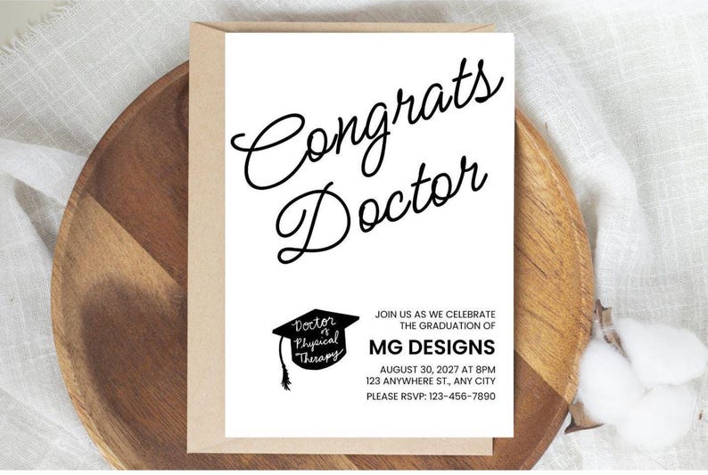 Congrats Doctor PT Graduation Invitation Custom | Canva Template ...