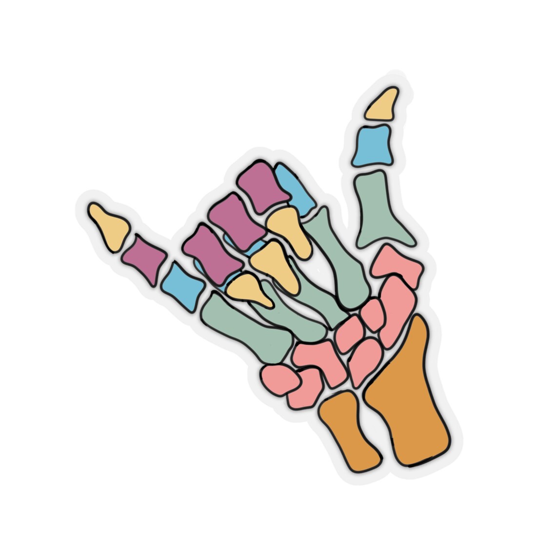Unlabeled Hand Anatomy Shaka Sign Physical Therapy Stickers Anatomy ...