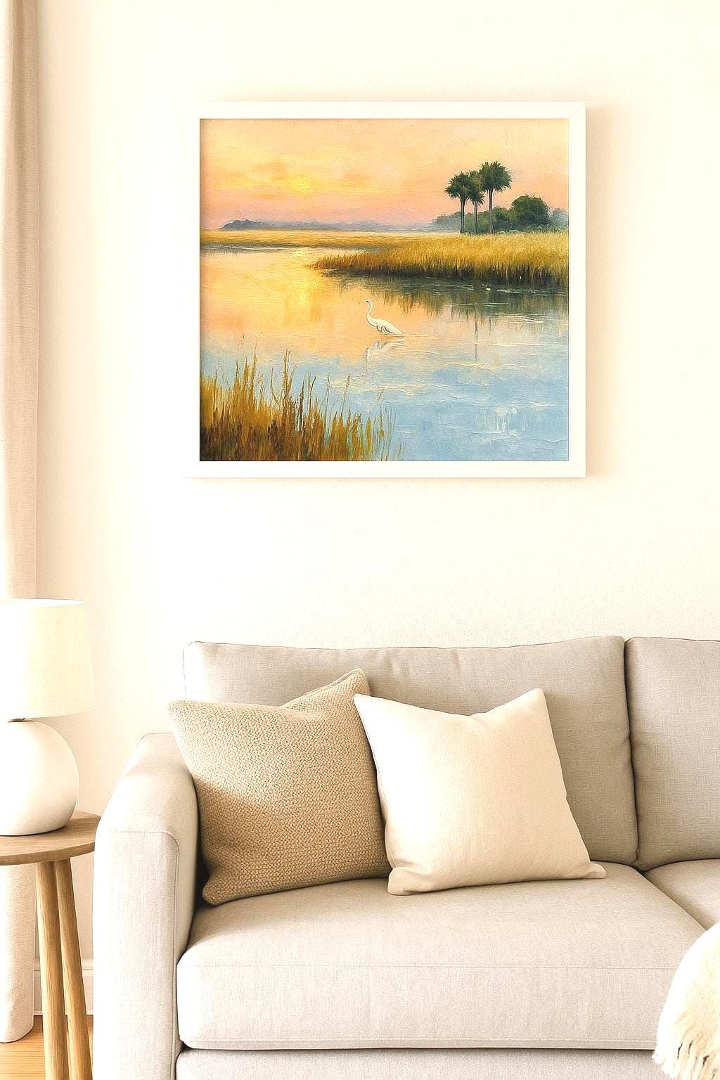Lagoon Oil Painting: Hilton Head Marsh, White Heron, Impasto Art - Etsy