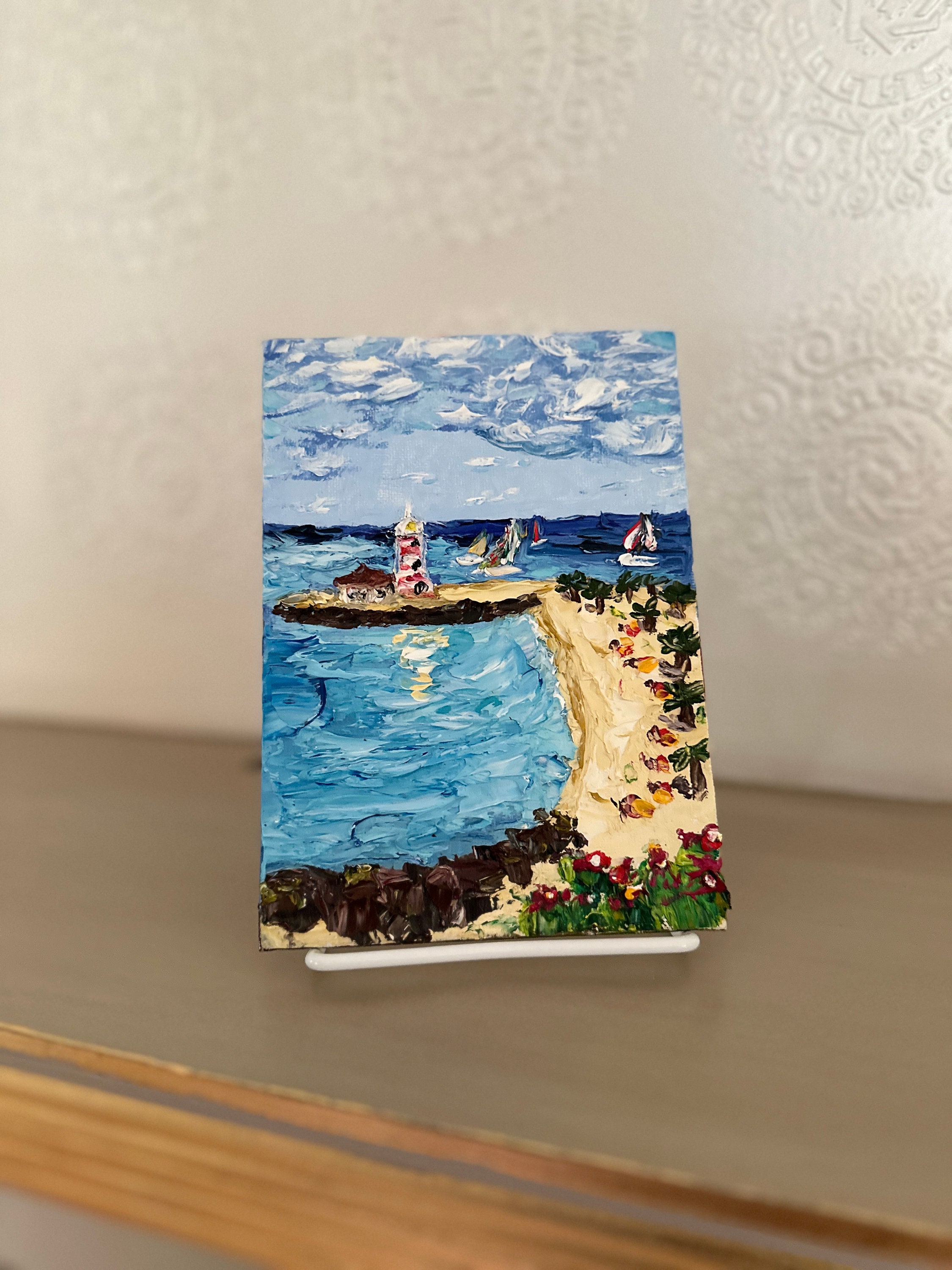 Lighthouse Painting Destin Original Art Florida Impasto Oil Painting ...