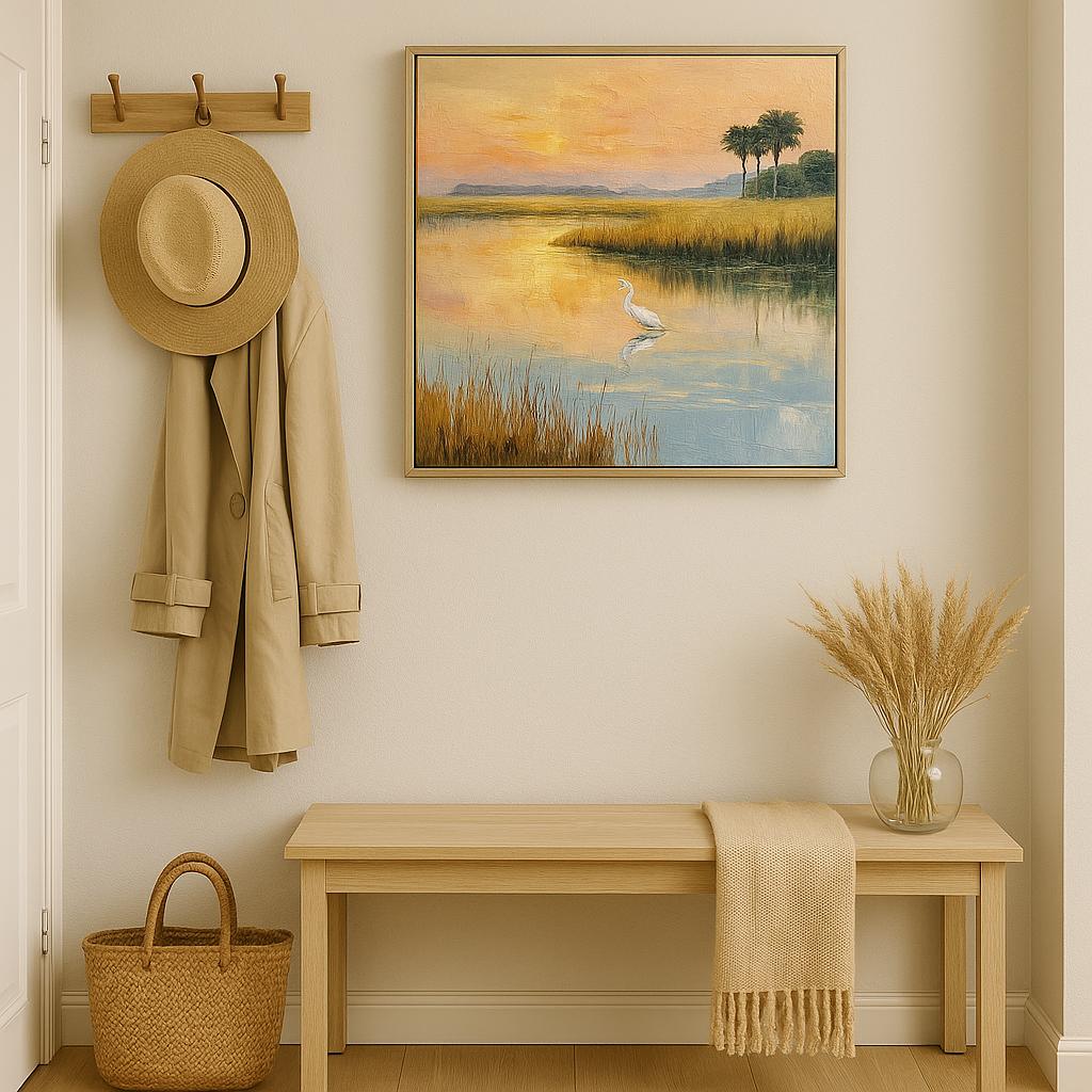 Lagoon Oil Painting: Hilton Head Marsh, White Heron, Impasto Art - Etsy