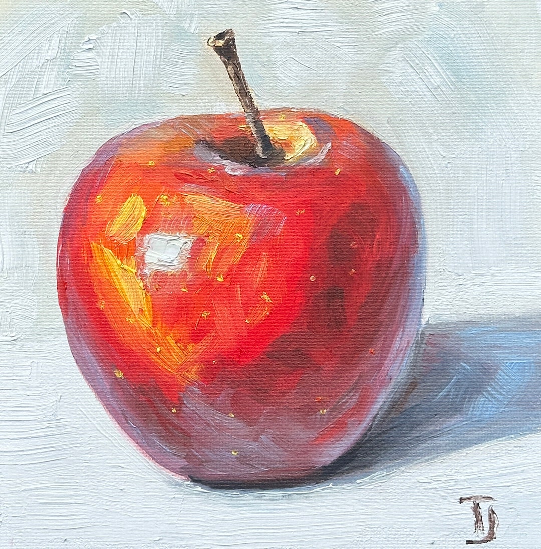 Apple Painting Fruits Original Art Fine Oil Painting Small Artwork 6"x6 ...