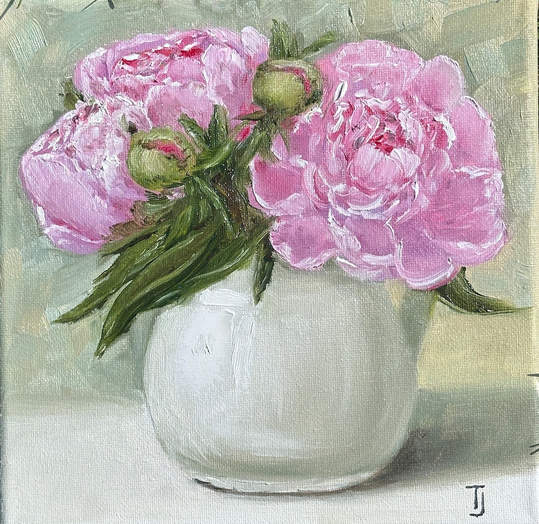 Peonies Flowers Painting Original Art Impasto Oil Painting Floral ...