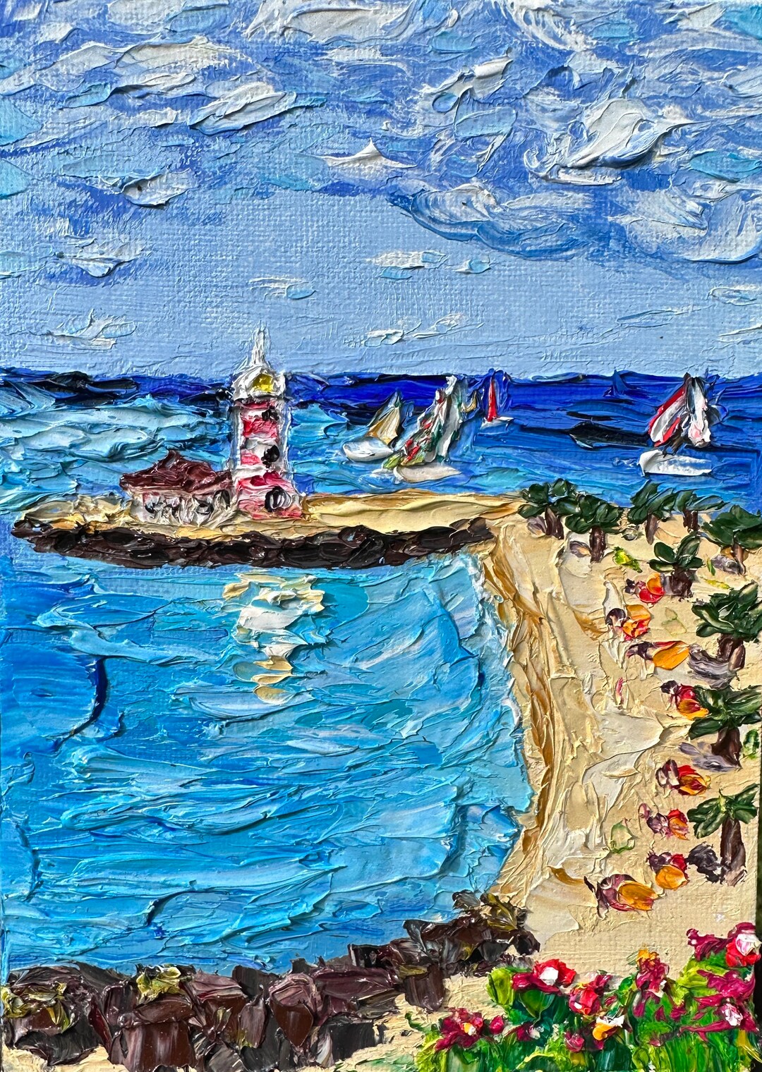 Lighthouse Painting Destin Original Art Florida Impasto Oil Painting ...