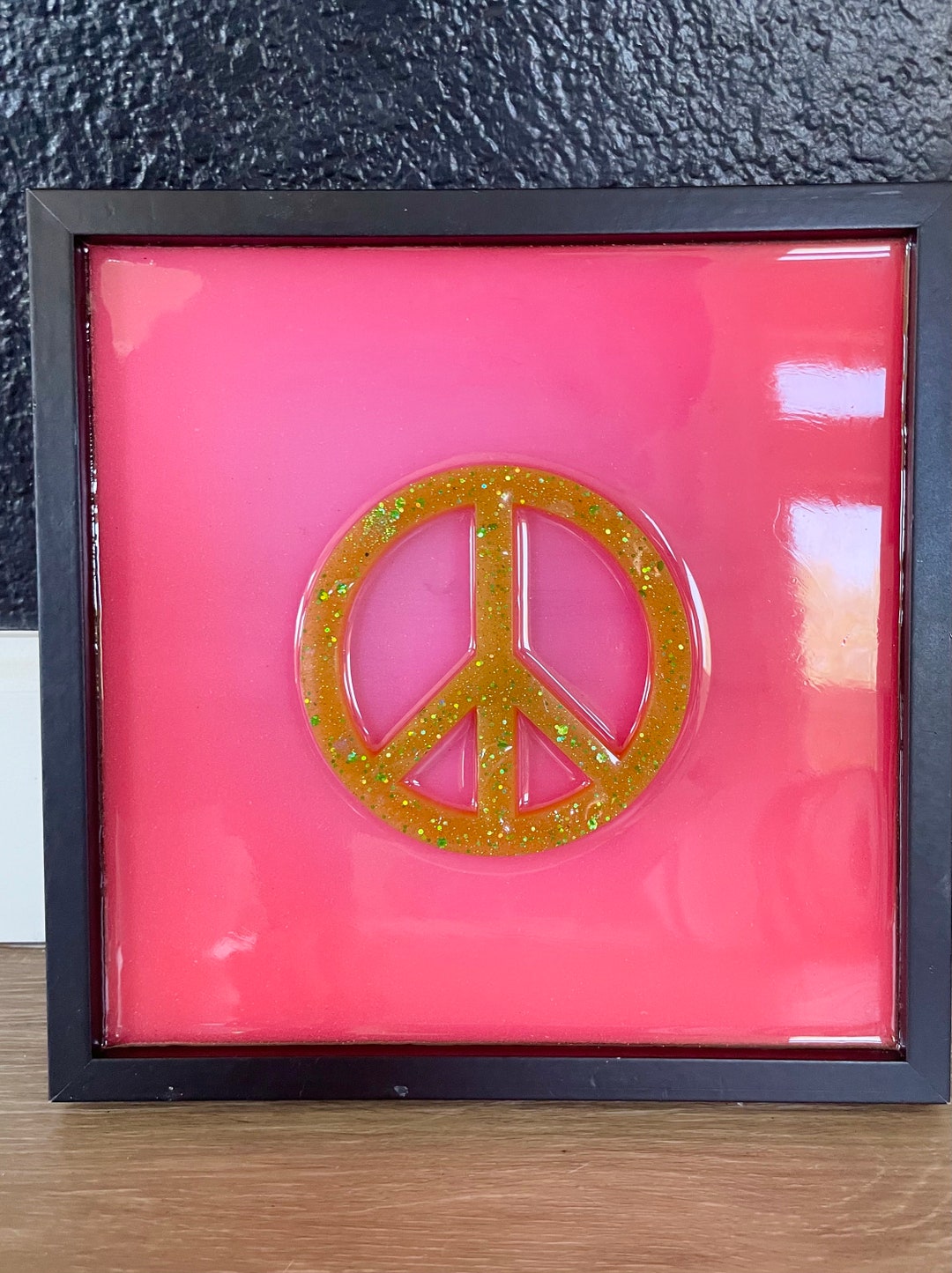 Handmade Resin Pop Art, Peace Sign Wall Art, Lime Green and Pink Neon ...