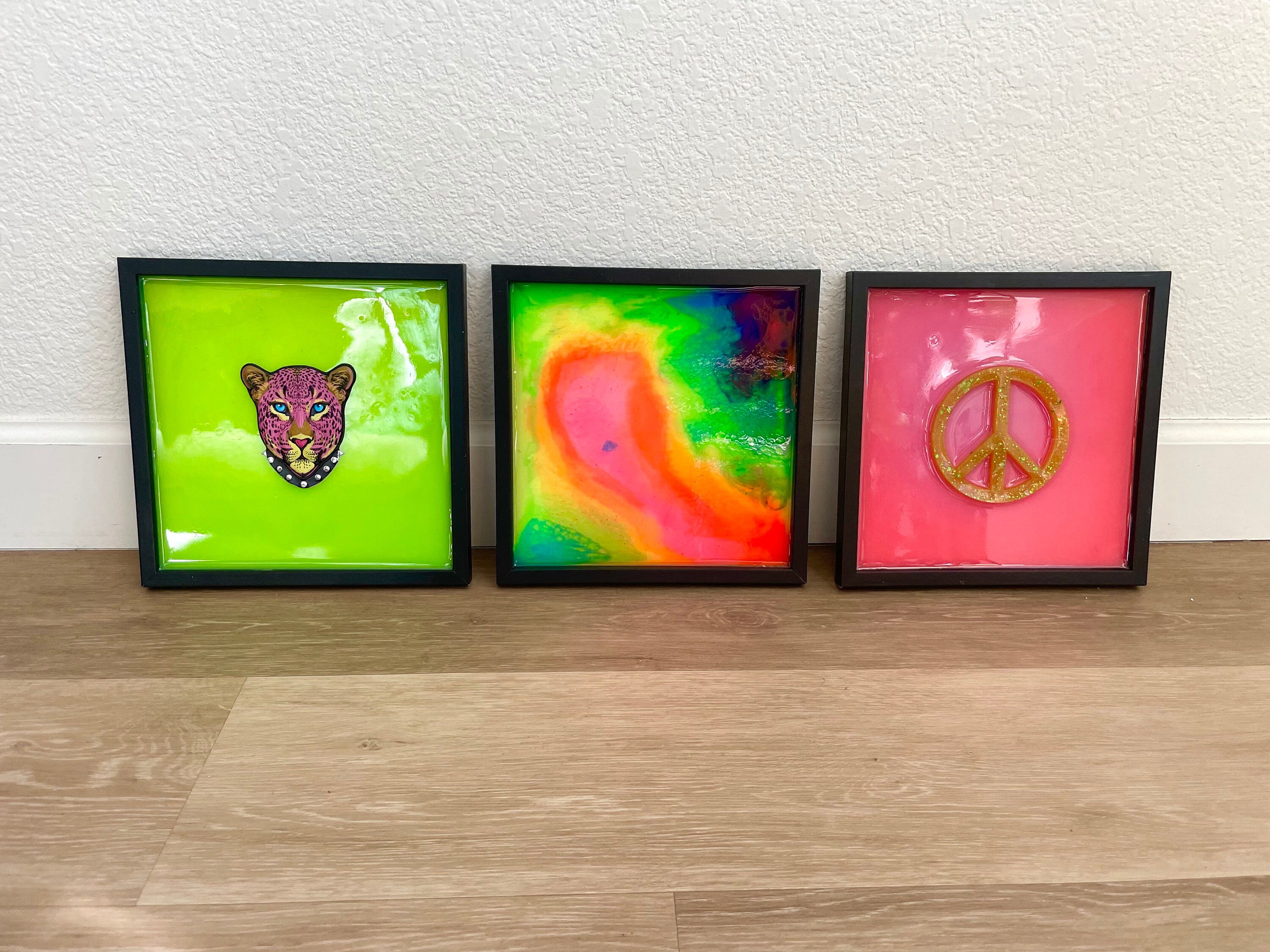 Handmade Resin Pop Art, Peace Sign Wall Art, Lime Green and Pink Neon ...