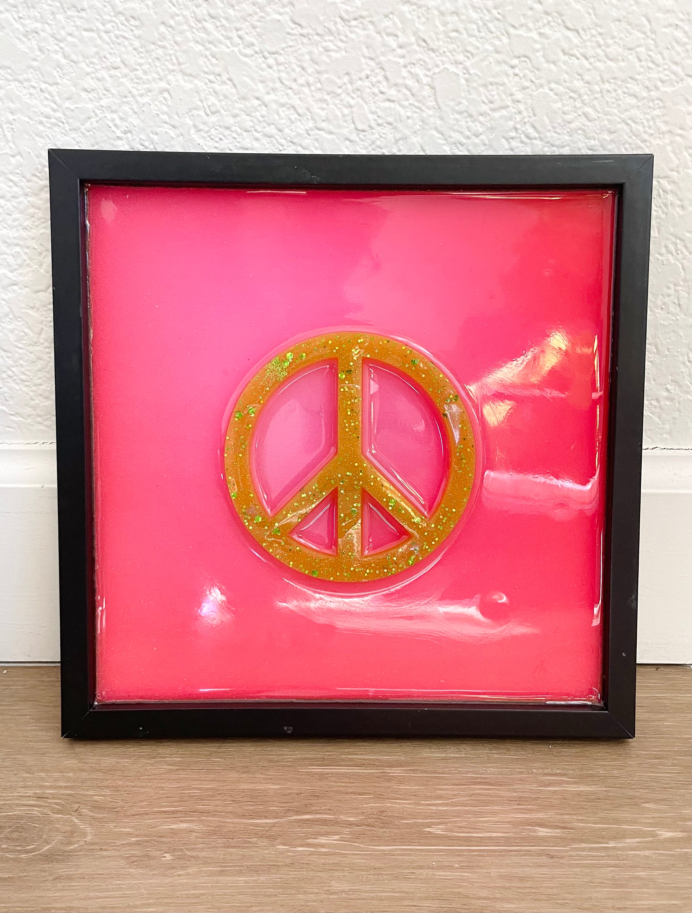 Handmade Resin Pop Art, Peace Sign Wall Art, Lime Green and Pink Neon ...