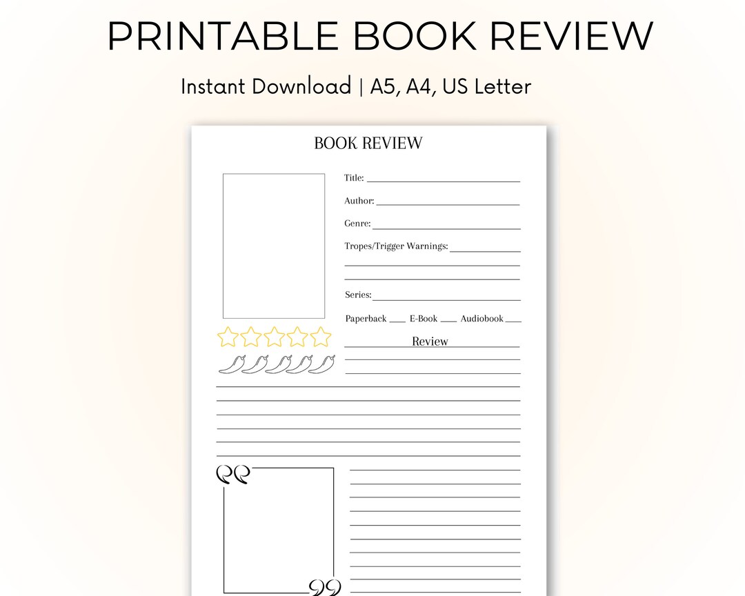 Printable Book Review, Simple Book Review Printable, A4 A5 US Letter ...