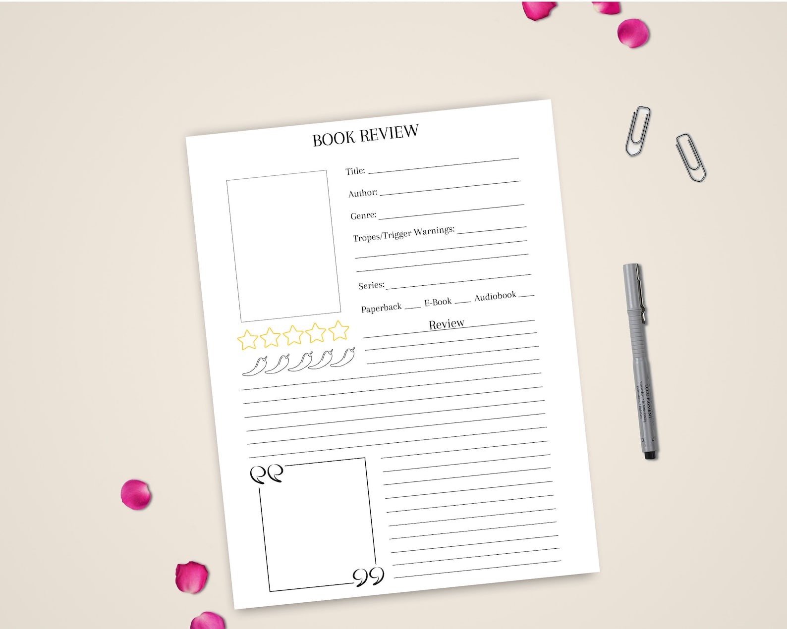 Printable Book Review Simple Book Review Printable A4 A5 US - Etsy