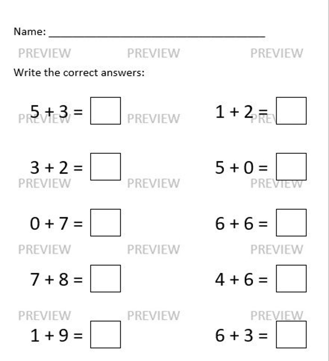 Basic Addition Worksheet - Etsy
