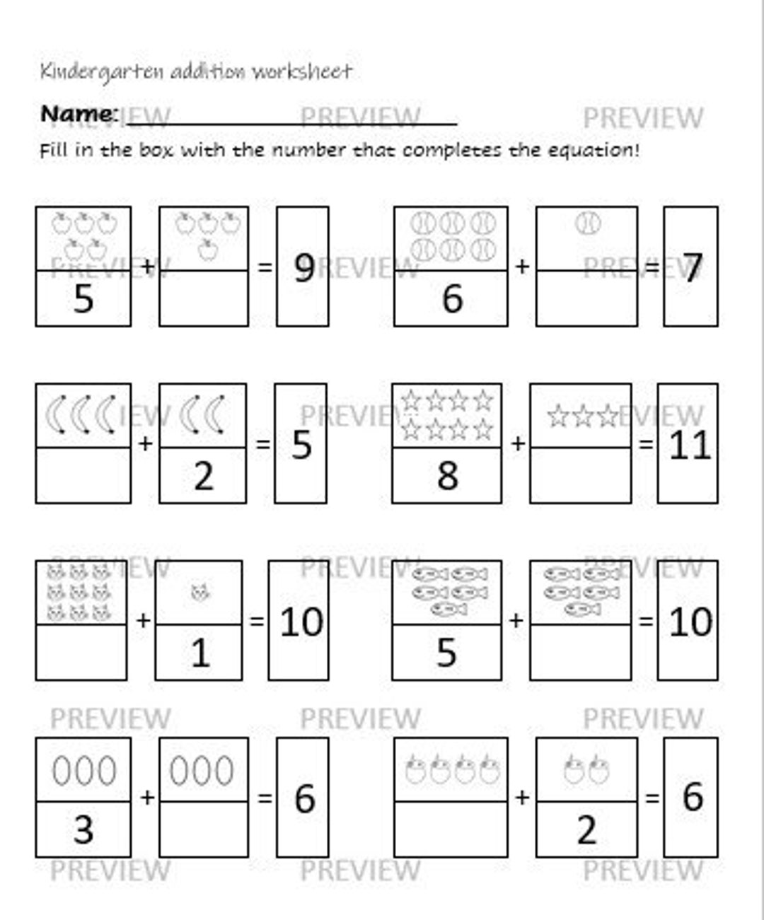 Kindergarten Addition Basics - Etsy