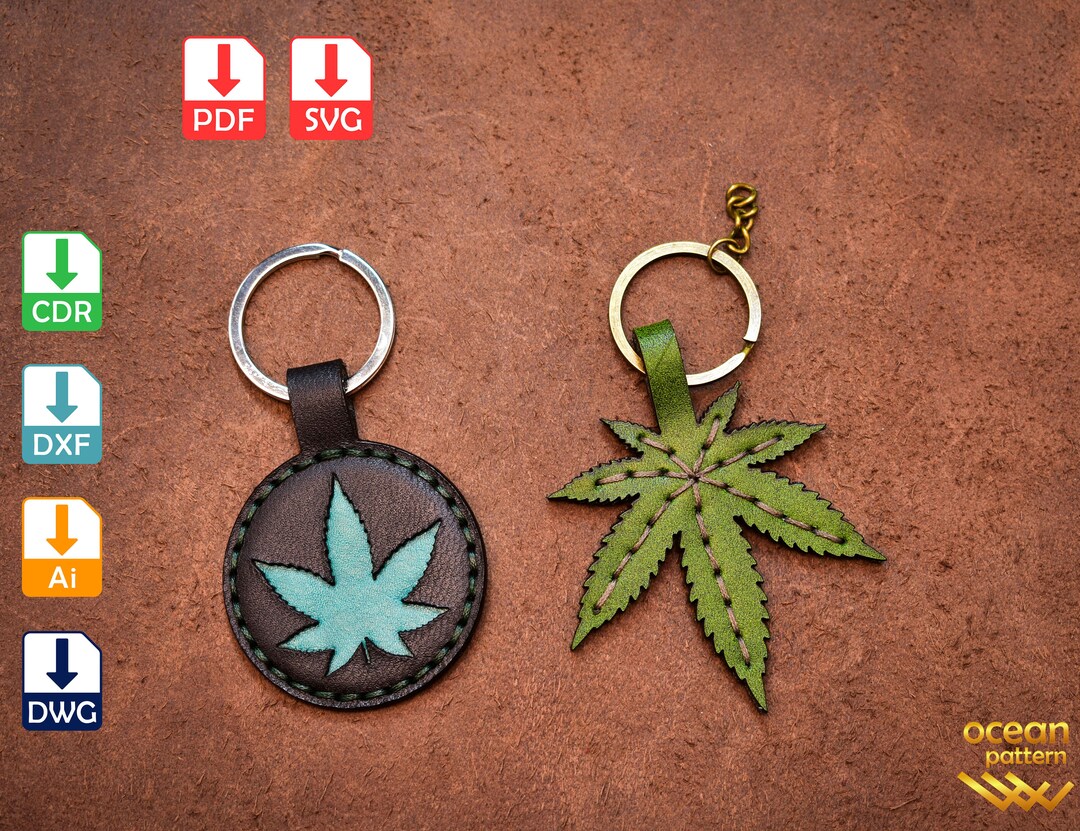 Leather Weed Leaf Keychain Pattern Pdf, Leather Keyring Pattern ...