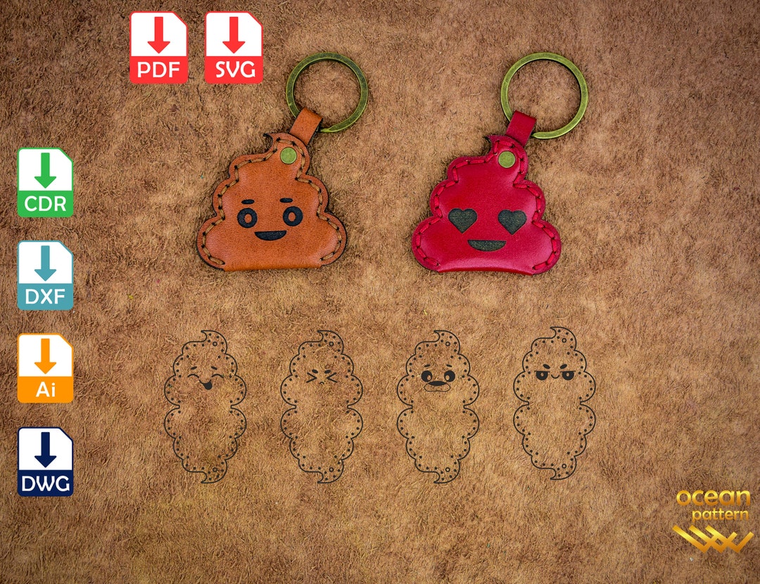 Leather Keychain Pattern in Pdf and Svg. Poop Keyring Pattern, 6 Poop ...