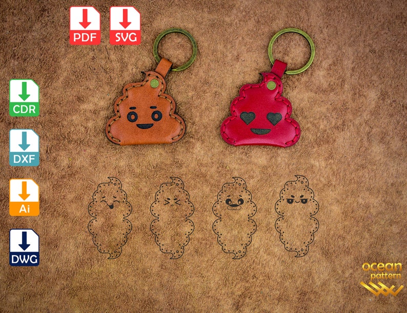 Leather Keychain Pattern in Pdf and Svg. Poop Keyring Pattern - Etsy