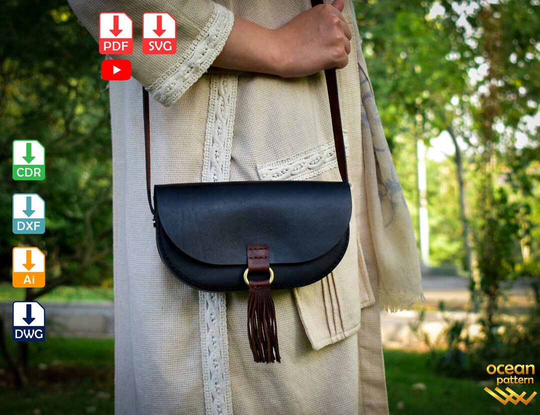 Women's Slim Half Moon Bag Pattern, Messenger Bag Template in 2 Size, DIY Cross Body Bag, Saddle ...