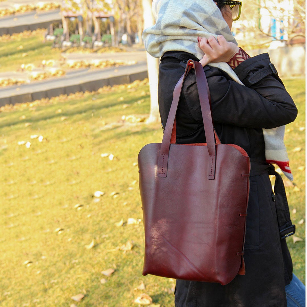 Leather Tote Bag Pattern, Large Shoulder Purse Work Handbag, Women's ...