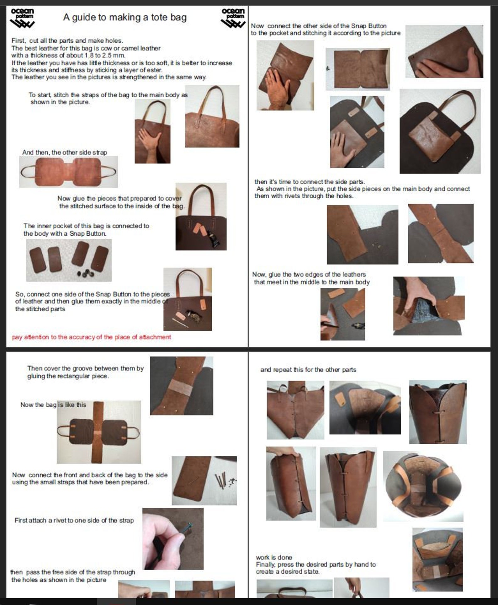 Leather Tote Bag Pattern, Large Shoulder Purse Work Handbag, Women's ...