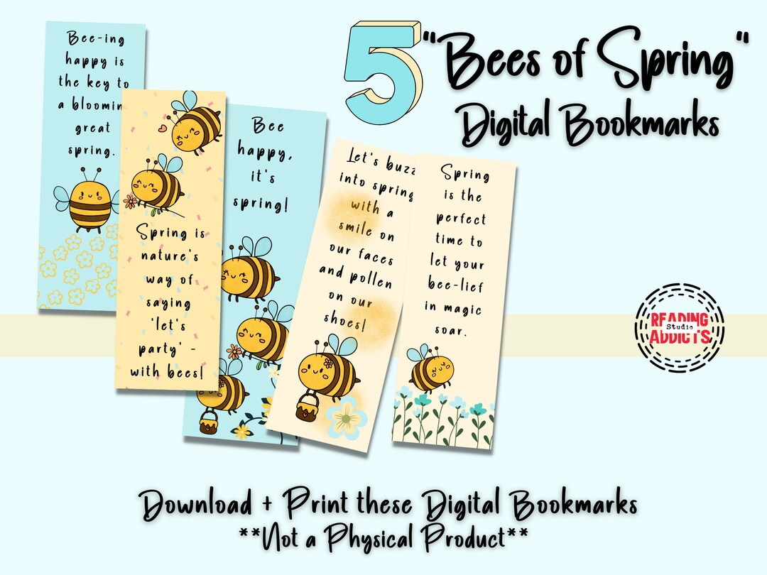 Happy Whimsical Bumble Bee Bookmark Set in Spring Colors | Digital ...