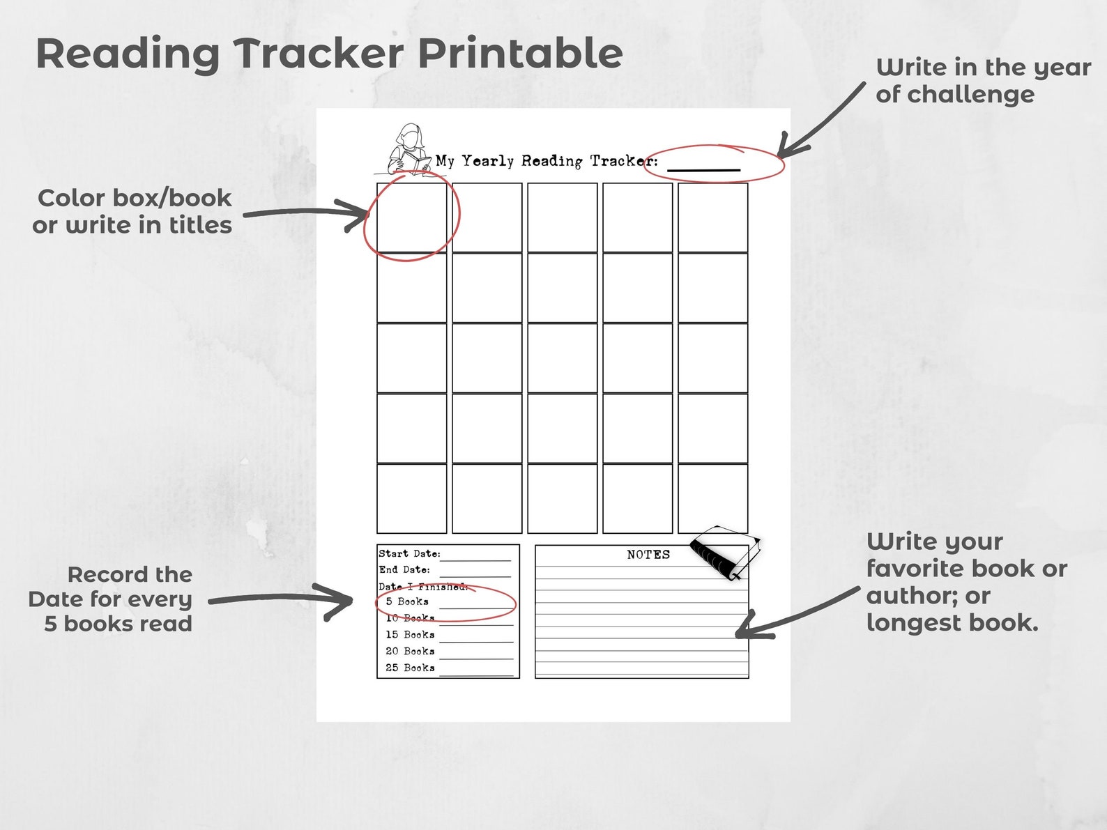 Printable Reading Tracker, Annual Reading Challenge Tracker, Student ...