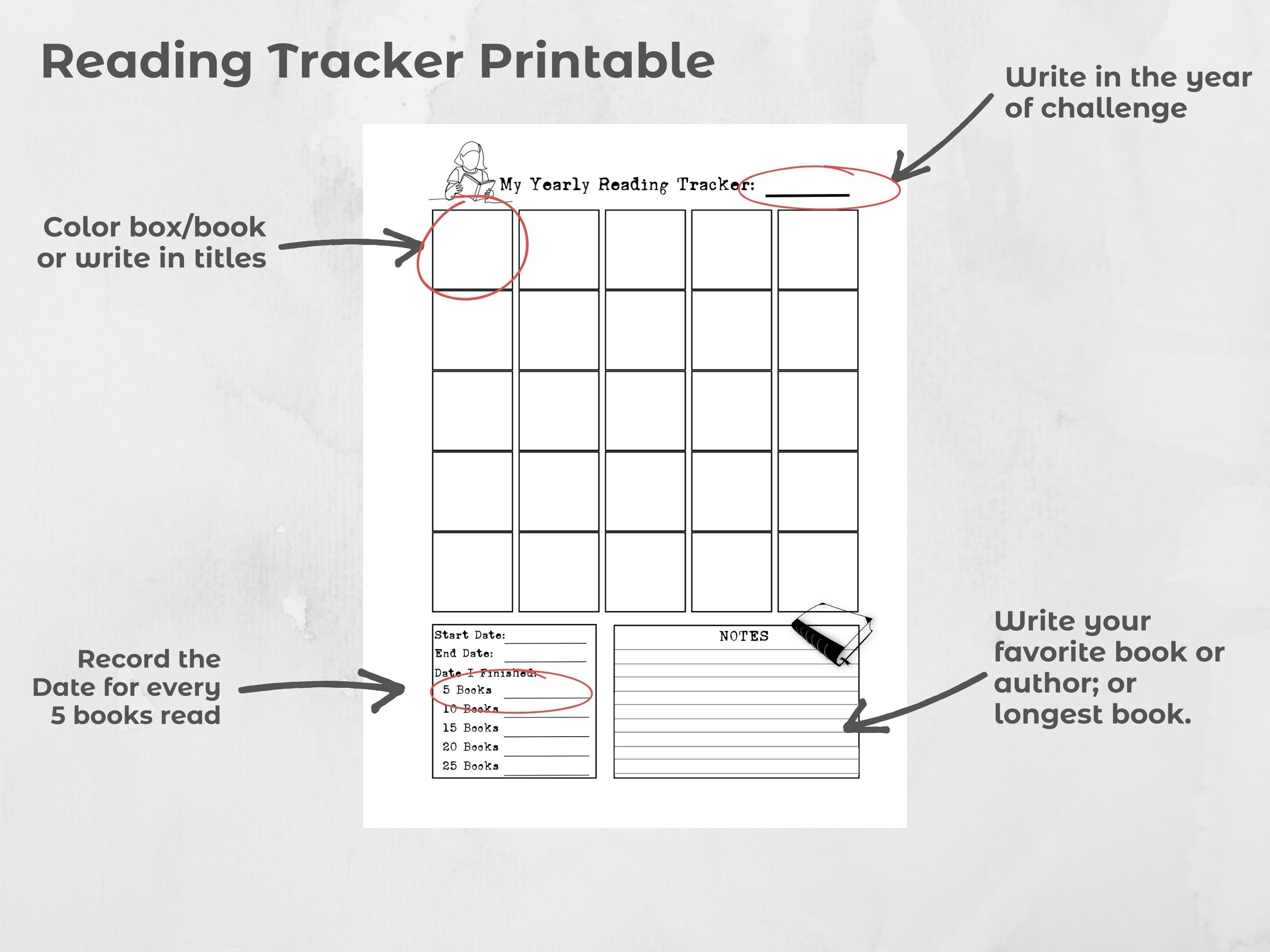 Printable Reading Tracker, Annual Reading Challenge Tracker, Student ...