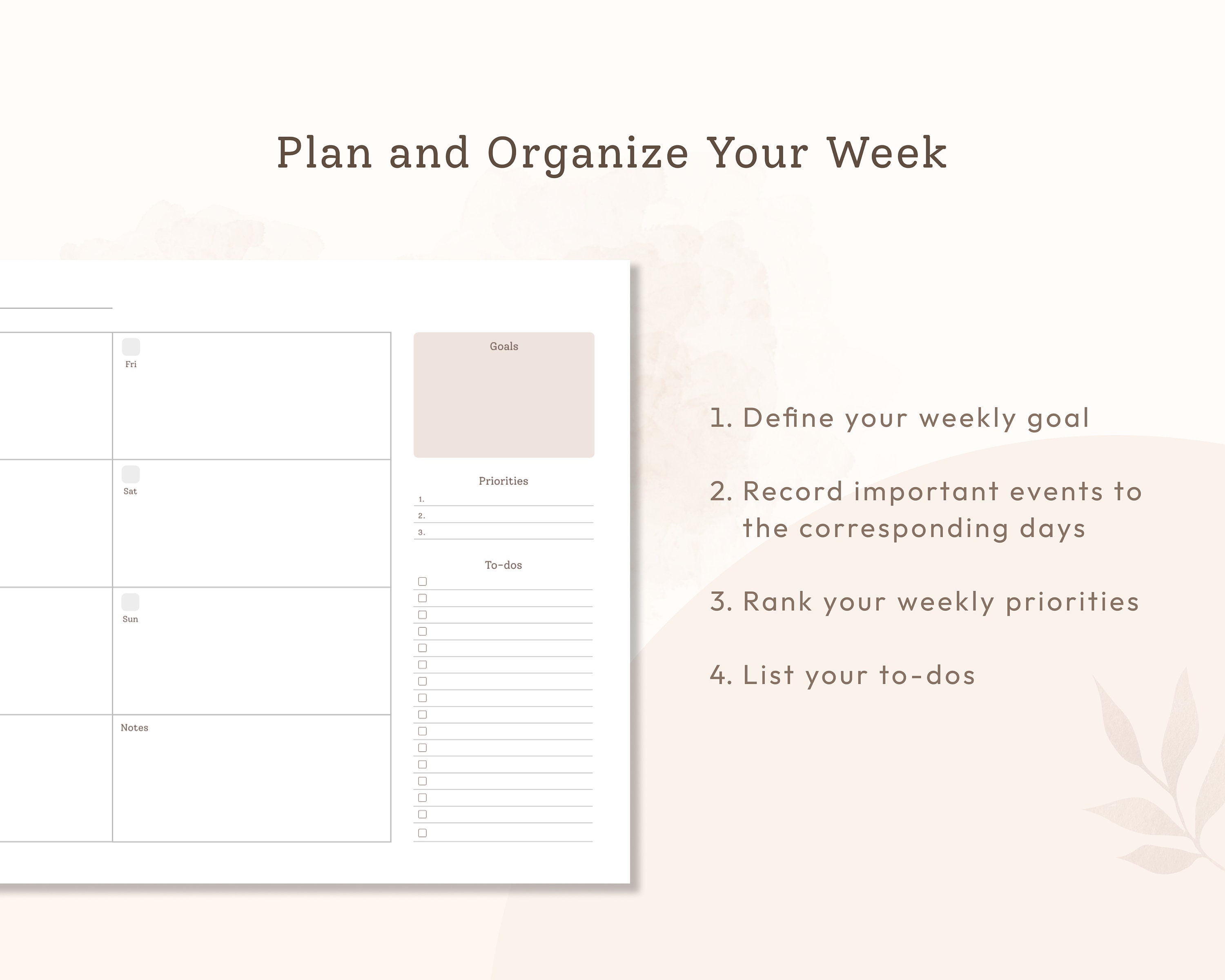 Digital Weekly Planner Template, Monday & Sunday Start, Minimalist ...