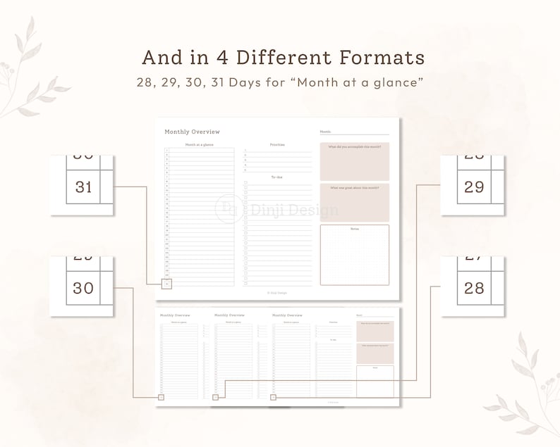 Monthly Overview Digital Template, Month at a Glance, Monthly to Do ...