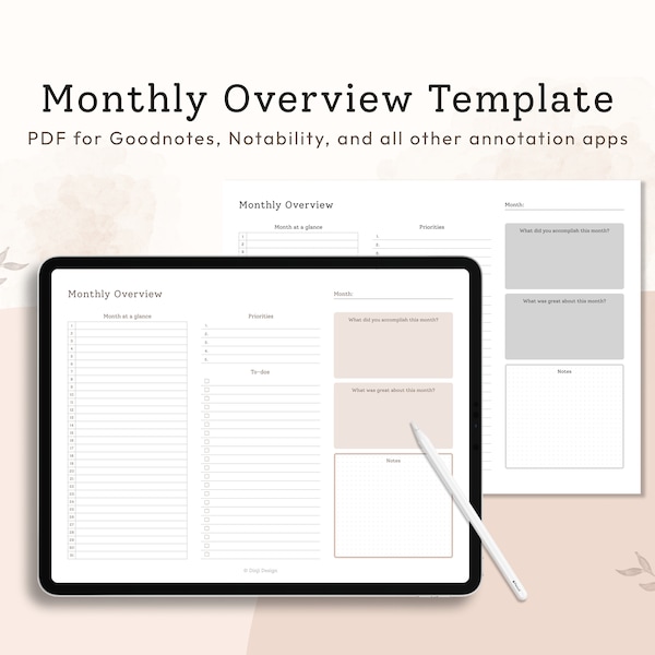 Goodnotes Monthly Overview Template - Etsy