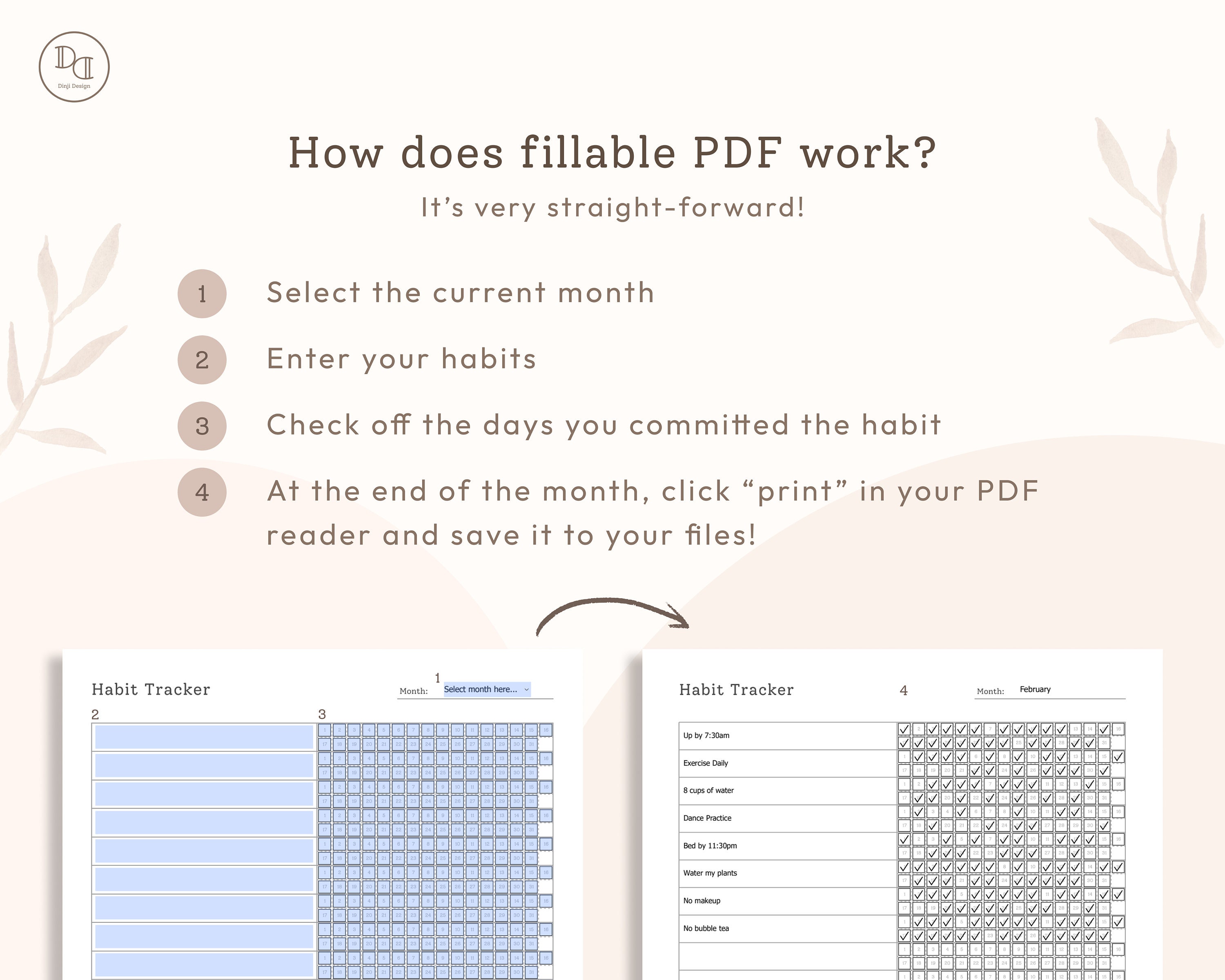 Minimalist Habit Tracker, Fillable PDF, Daily Habit Tracker, Self Care ...