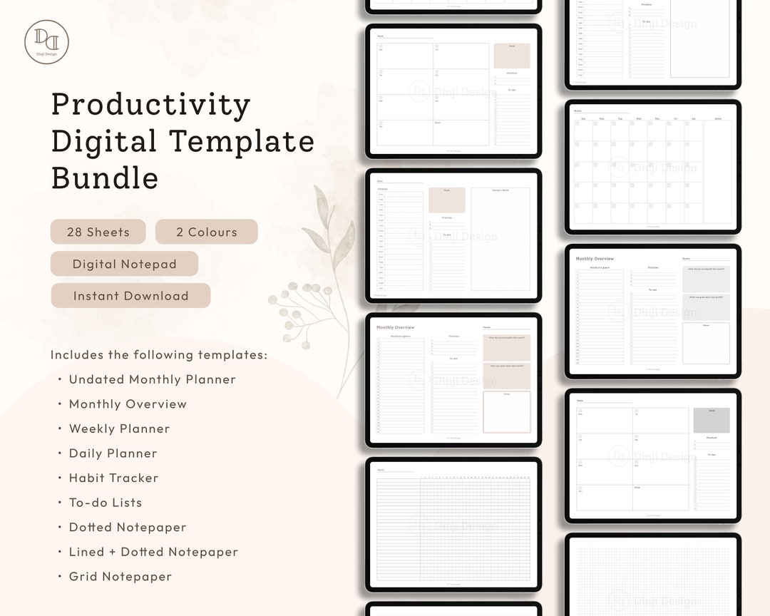 Productivity Digital Template Bundle, Inserts for Digital Planners and ...