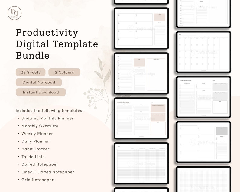 Productivity Digital Template Bundle, Inserts for Digital Planners and ...