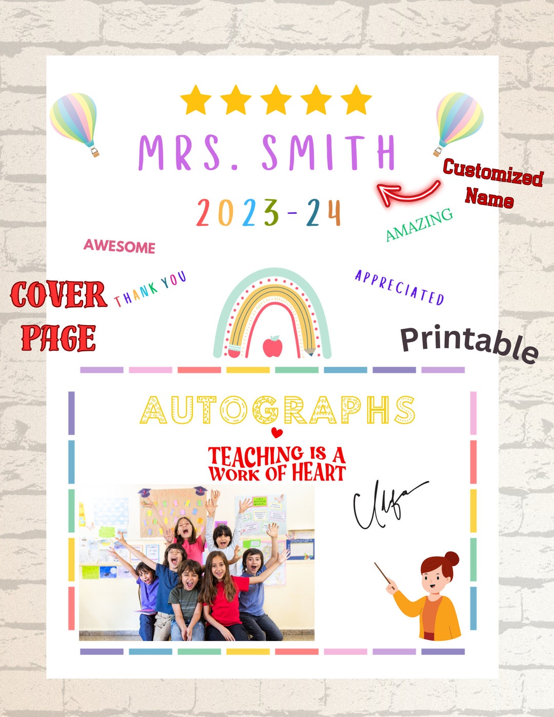 Personalized 2023-24 Teacher Appreciation Cover Page for Survey ...