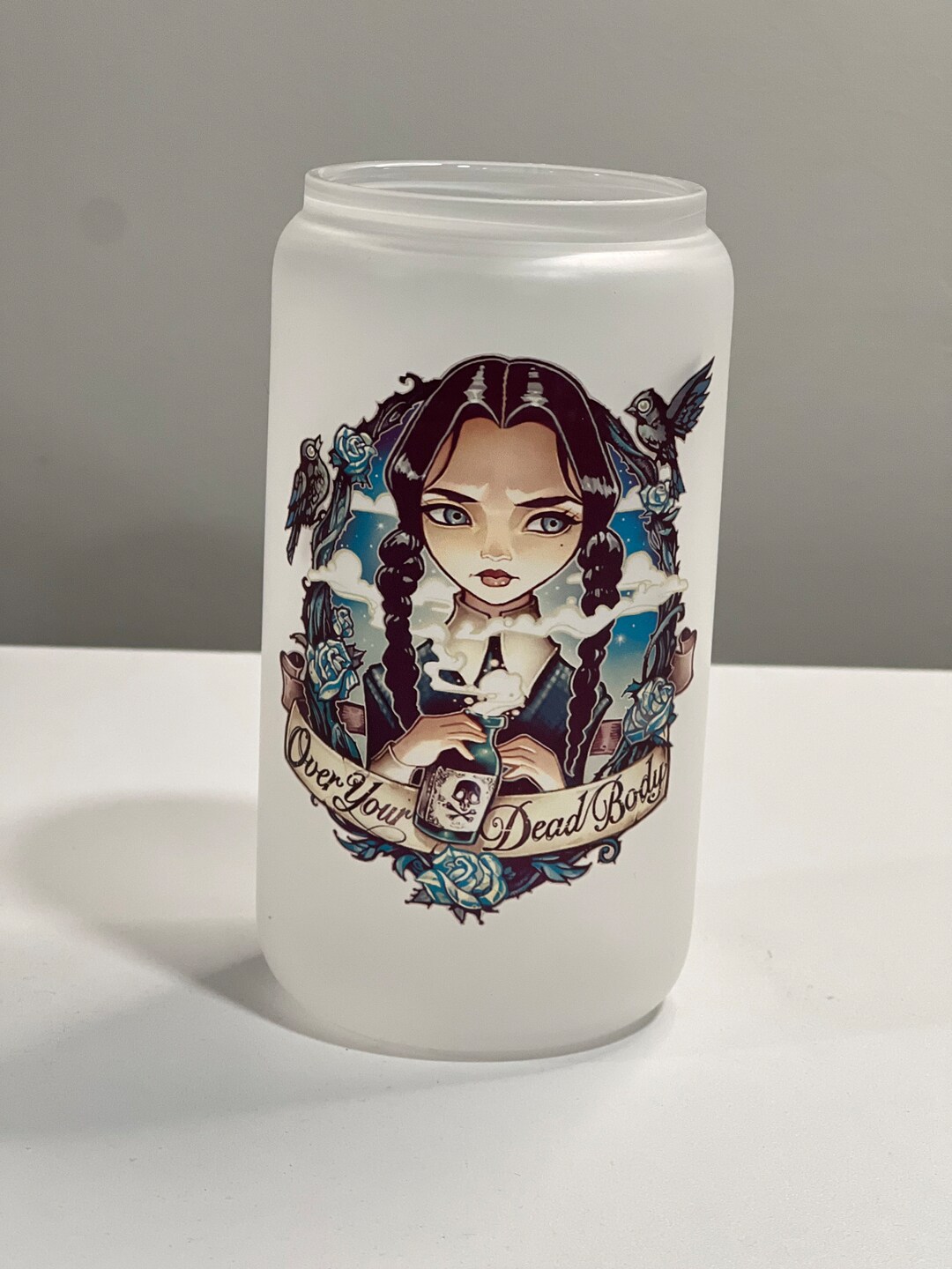 Wednesday Addams Glass Can, Over Your Dead Body Glass Can, 160z Libby ...