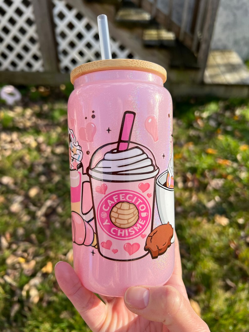 Shimmer Cafecito Y Chisme Libby Glass Can, Pink Cafecito Y Chisme ...