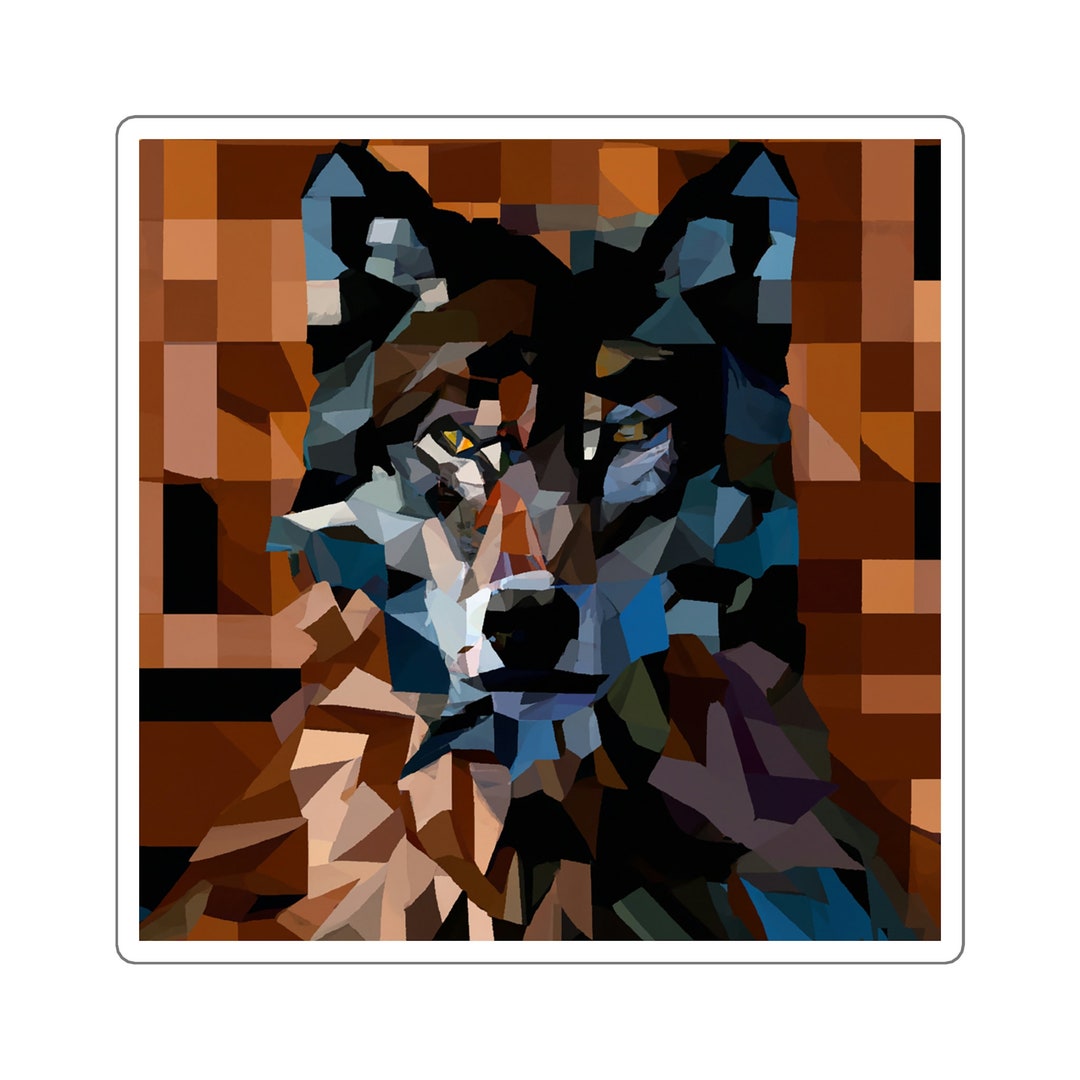 Cubist Wolf Abstract Art Square Stickers - Etsy