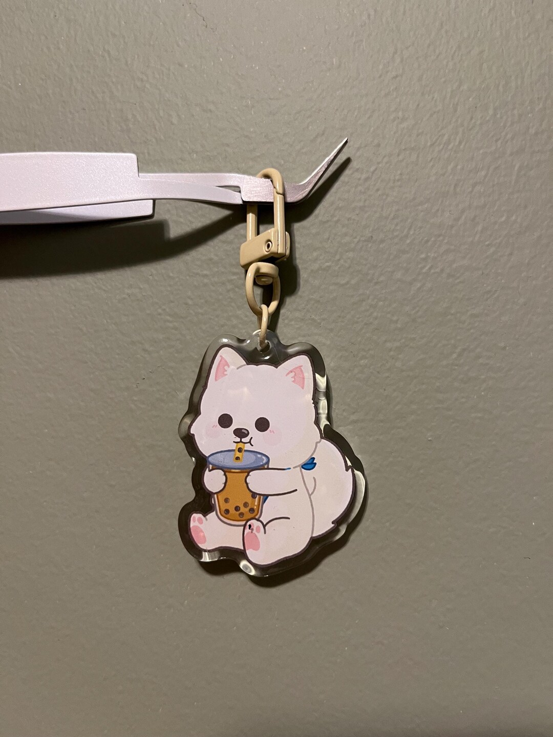 Samoyed Dog Drinking Bubble Tea Keychain Dog Keychain Samoyed Keychain ...