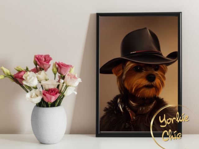 Yorkie Cowboy - Touch of the Old West - Wall Art - Home Office Decor ...