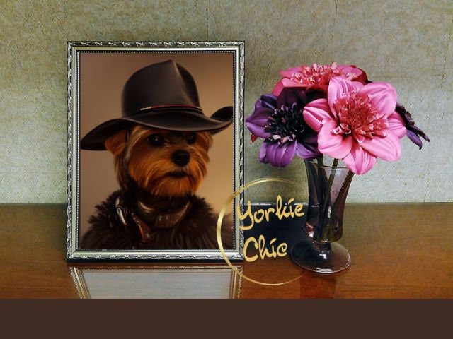Yorkie Cowboy - Touch of the Old West - Wall Art - Home Office Decor ...