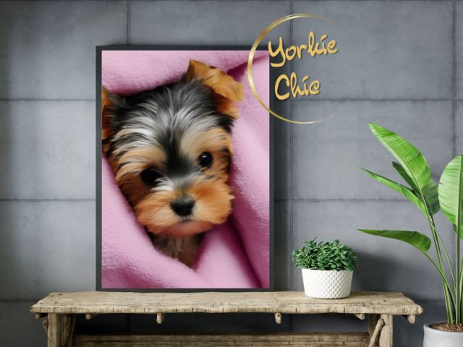 Yorkie Pretty in Pink Wall Art Home Office Decor yorkie Gift Digital ...
