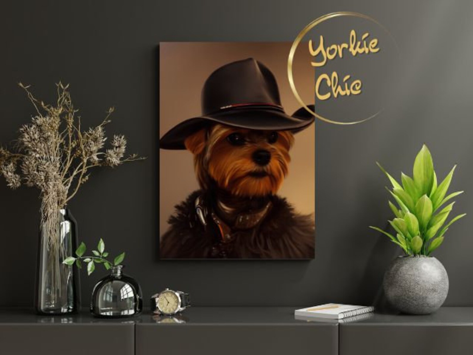 Yorkie Cowboy - Touch of the Old West - Wall Art - Home Office Decor ...