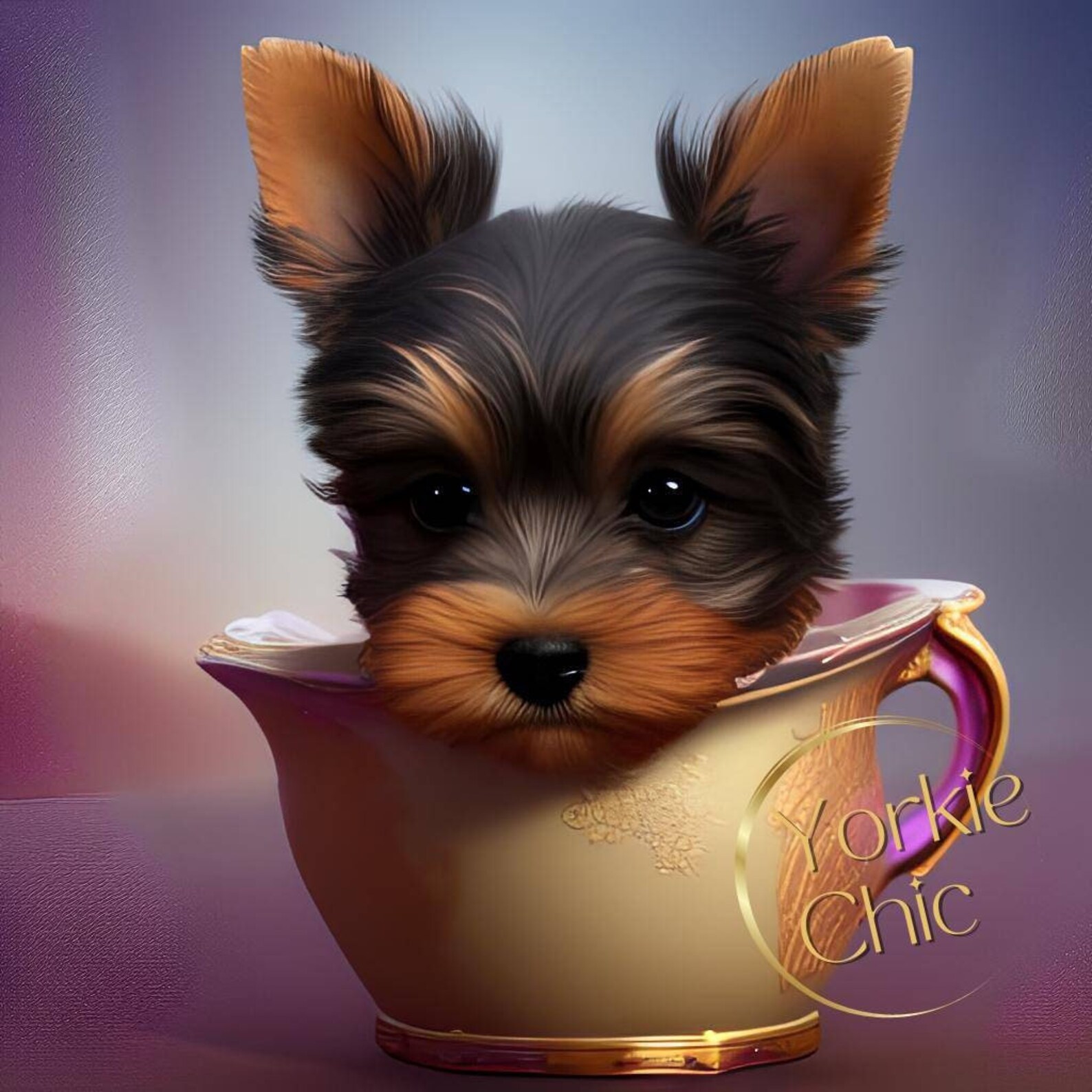 Teacup Yorkie Puppy in a Teacup - Wall Art - Home Decor - Digital ...