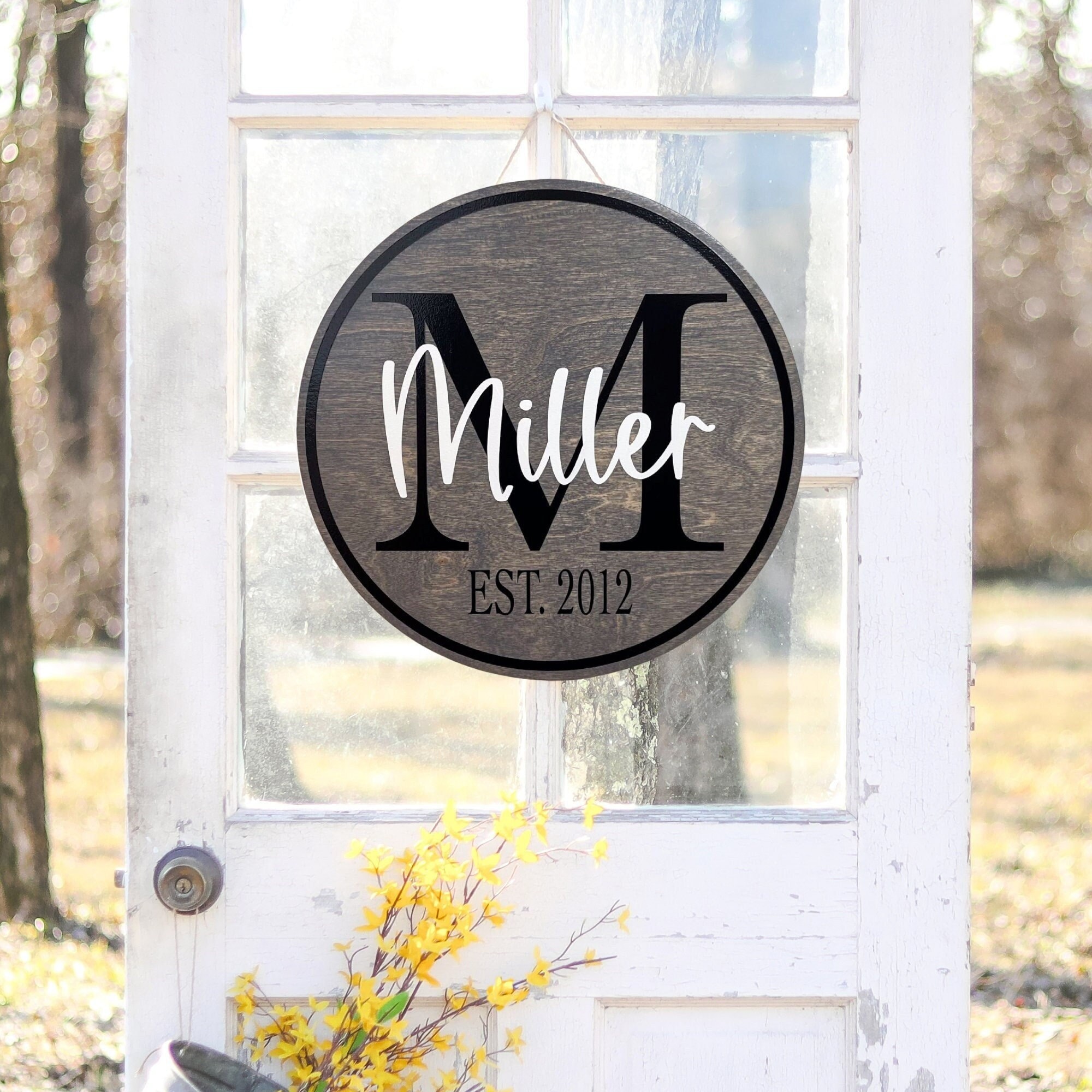 Personalized Wood Door Sign for Front Door Sign Monogram Door Hanger ...
