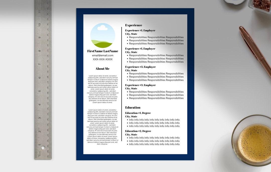 Navy Border Resume Template - Etsy