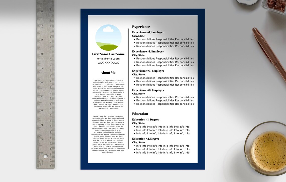 Navy Border Resume Template - Etsy