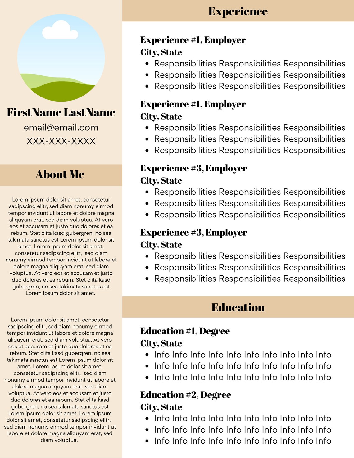 Beige Resume Template - Etsy