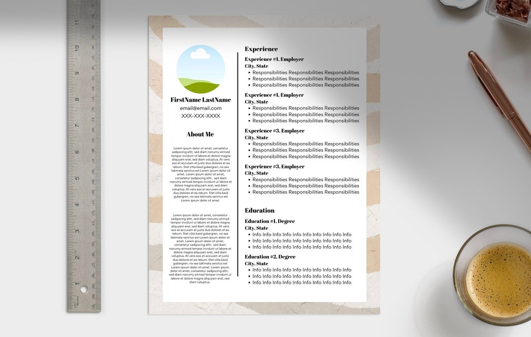 Striped Beige Border Resume Template - Etsy